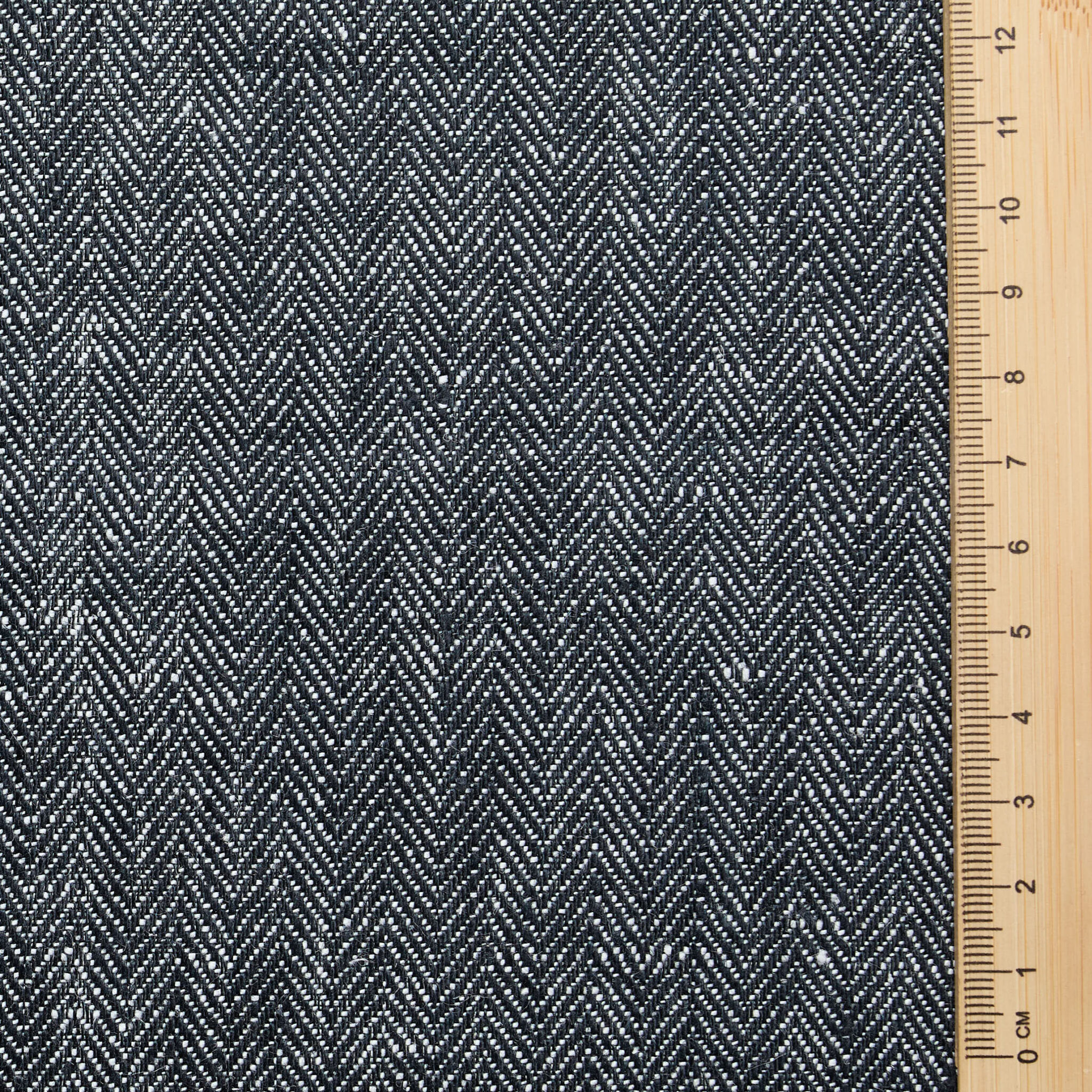 100% European Linen Herringbone - Navy/ White - Circular Sourcing
